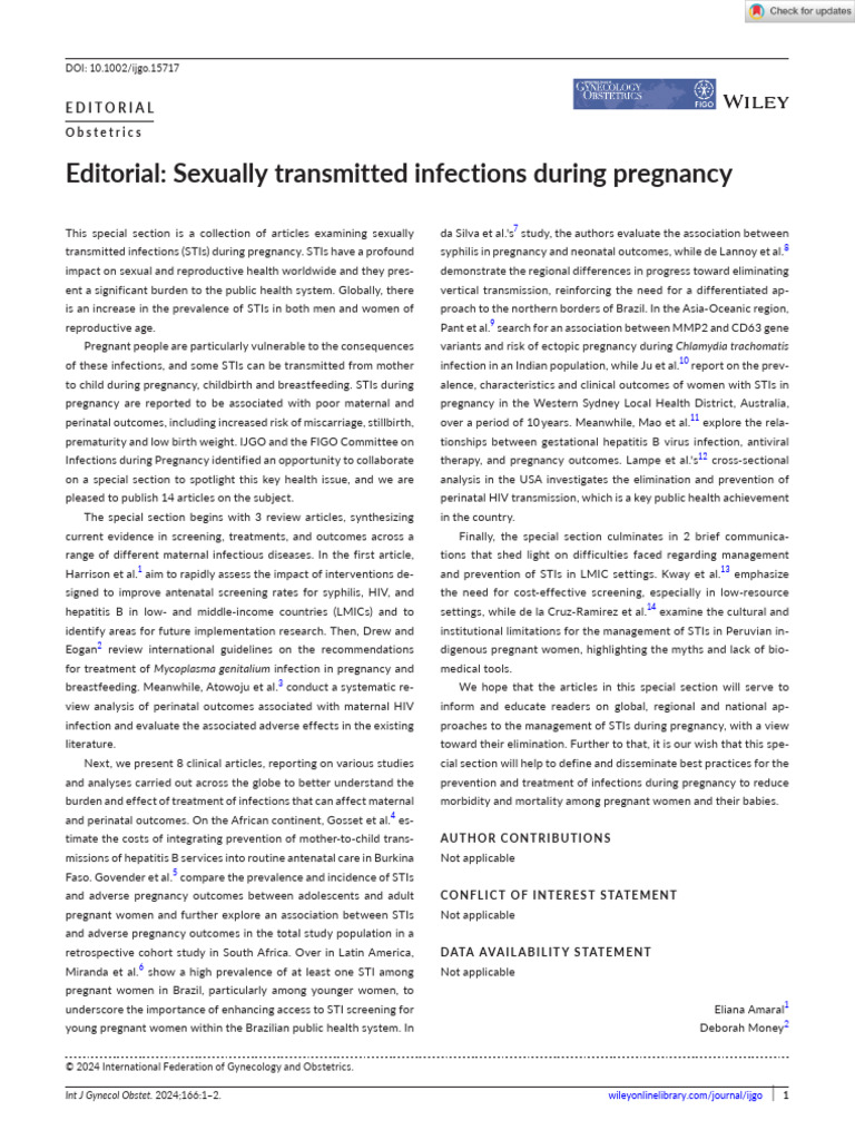 Editorial Sexually Transmitted Infections During Pregnancy | PDF | Sexually Transmitted ...