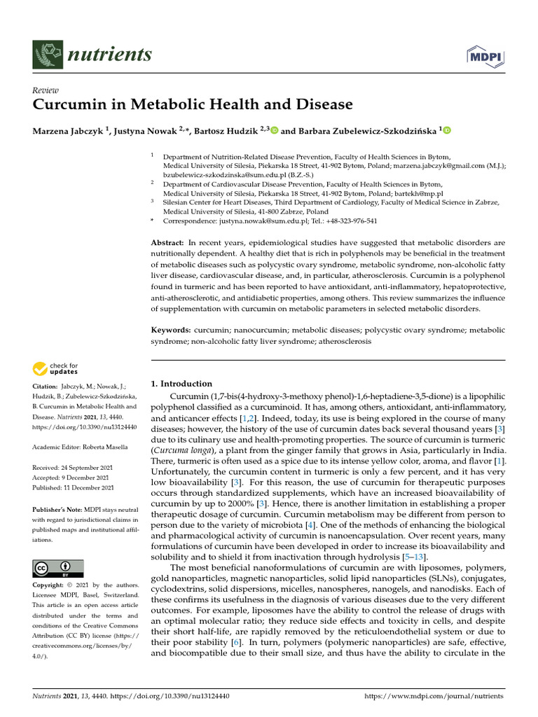 Curcumin in Metabolic Health and Disease | PDF | Polycystic Ovary ...