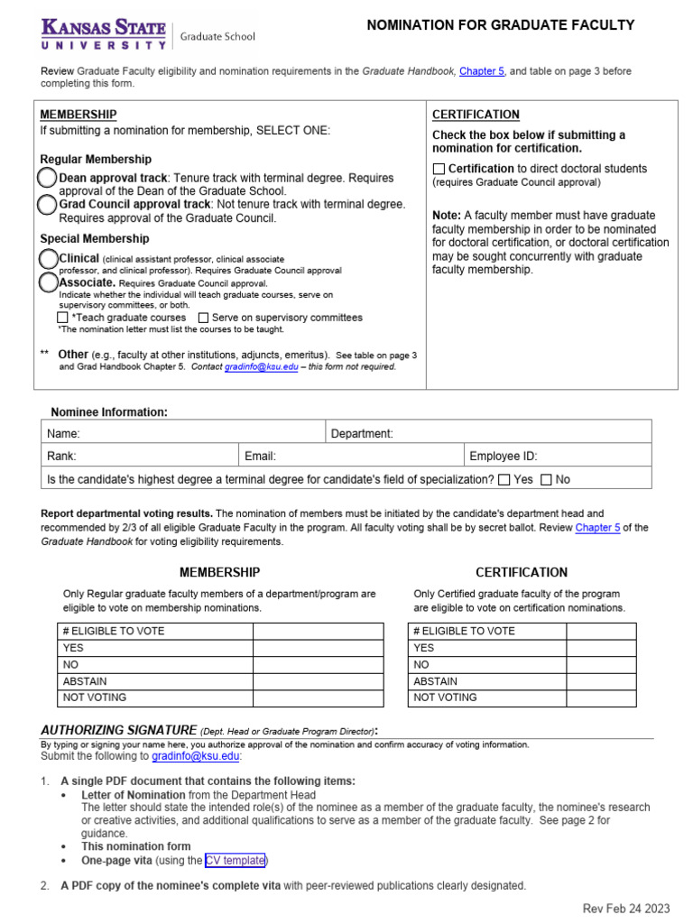Graduate Faculty Nomination Form | PDF | Academia