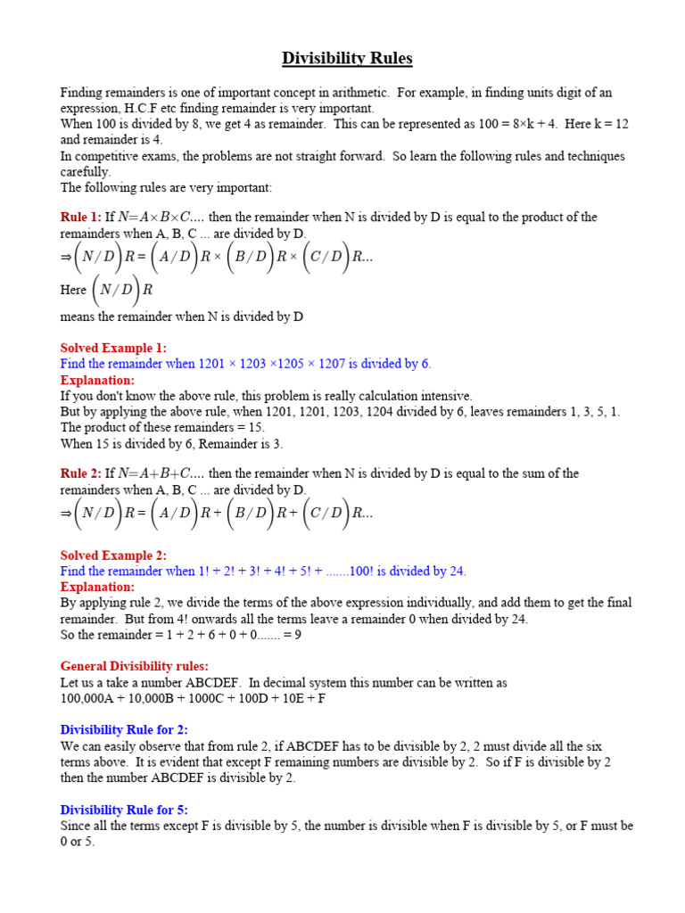 Divisibility Rules | PDF | Ring Theory | Numbers