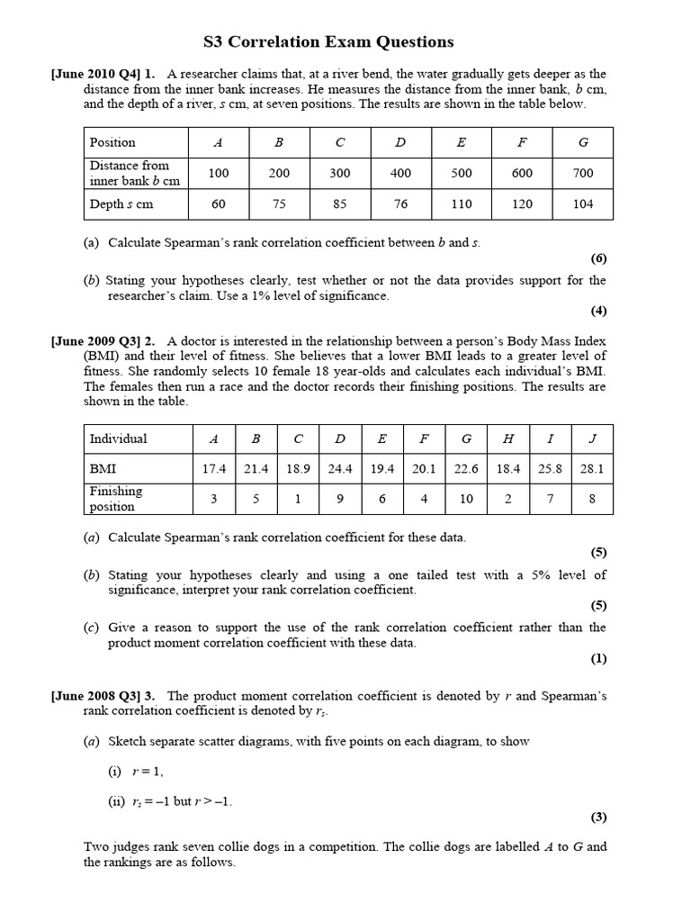S3 Chp5 CorrelationExamQuestions | PDF | Spearman's Rank Correlation Coefficient | Body Mass Index