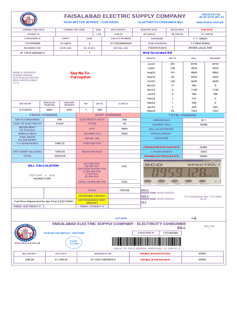FESCO ONLINE BILL | PDF | Taxes | Power (Physics)