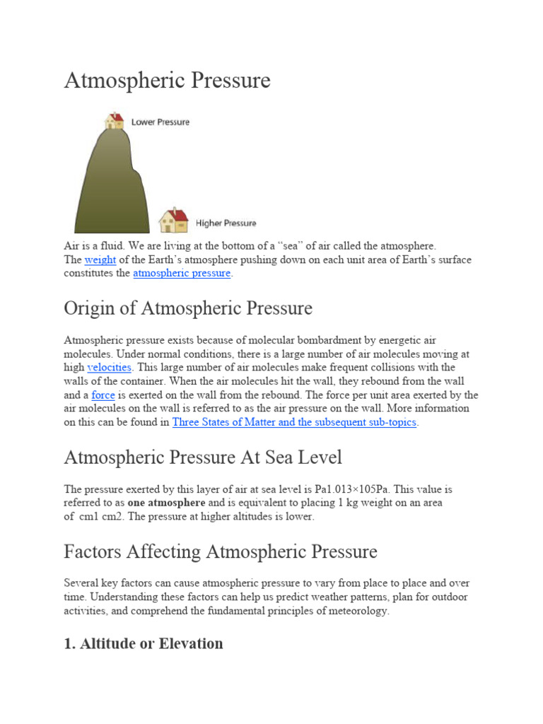 Atmospheric Pressure | PDF | Pascal (Unit) | Atmospheric Pressure