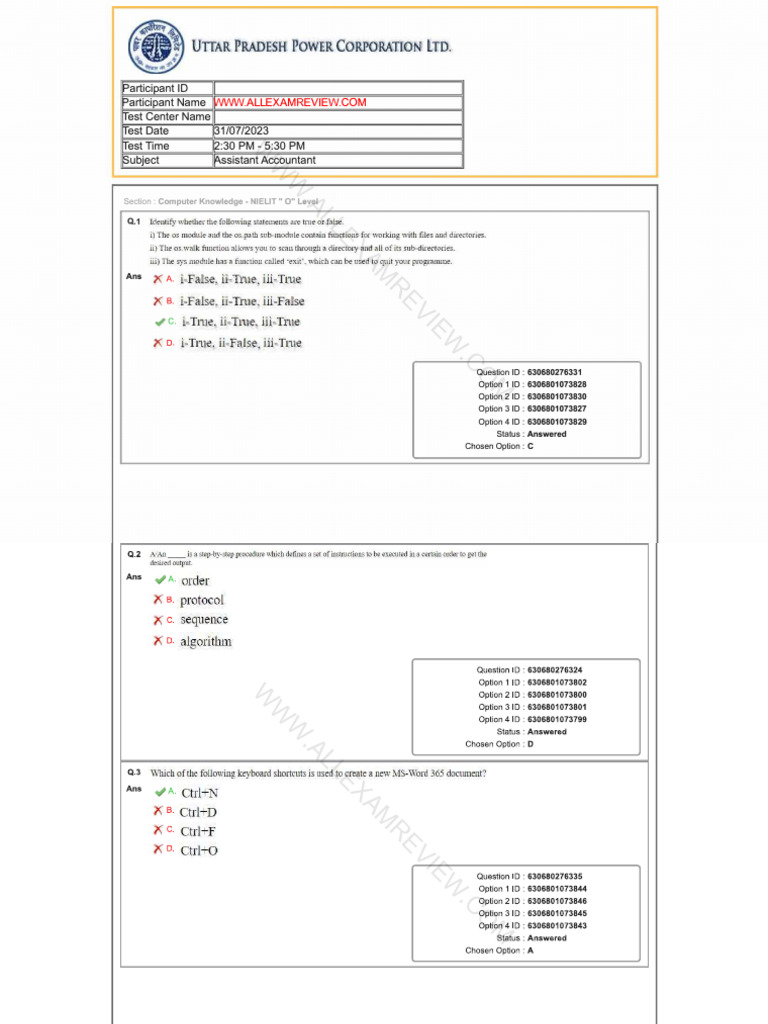 UPPCL Assistant Accountant 31st Shift2 English | PDF