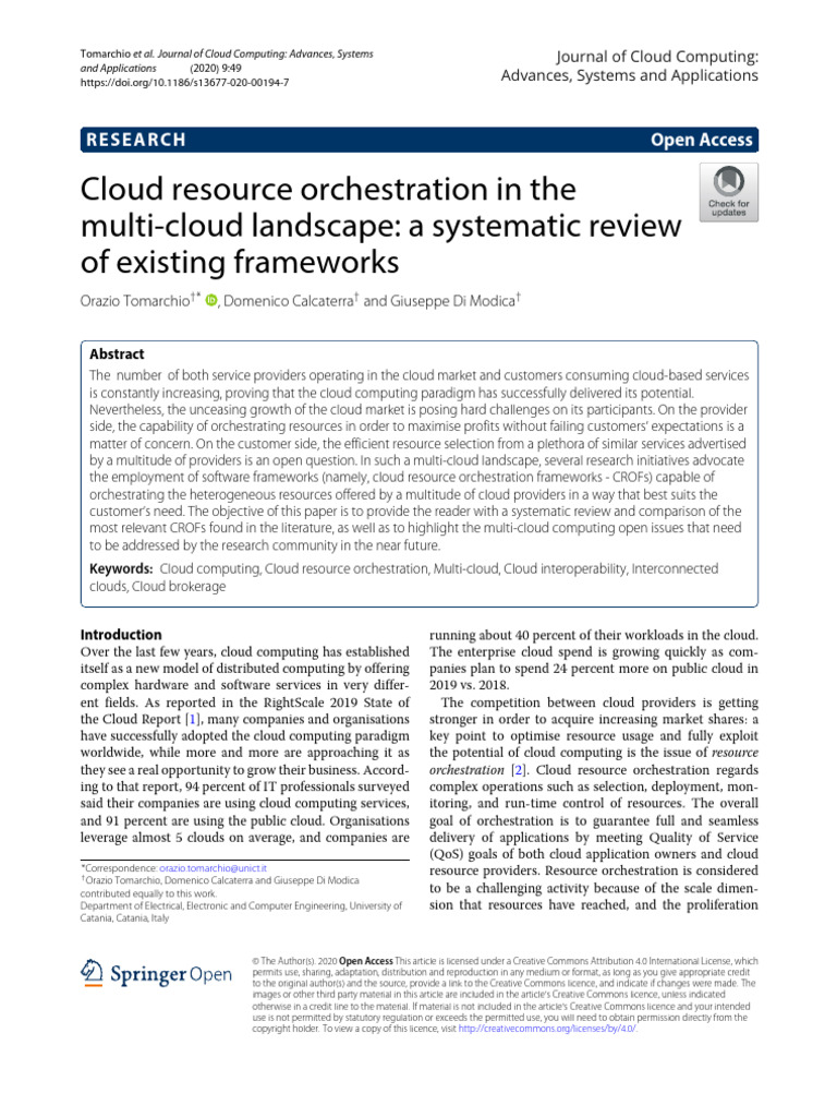 Cloud Resource Orchestration in The Multi-Cloud Landscape: A Systematic Review of Existing ...