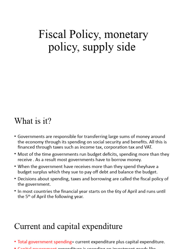 Fiscal Policy, Monetary, Supply Side | PDF | Fiscal Policy | Taxes