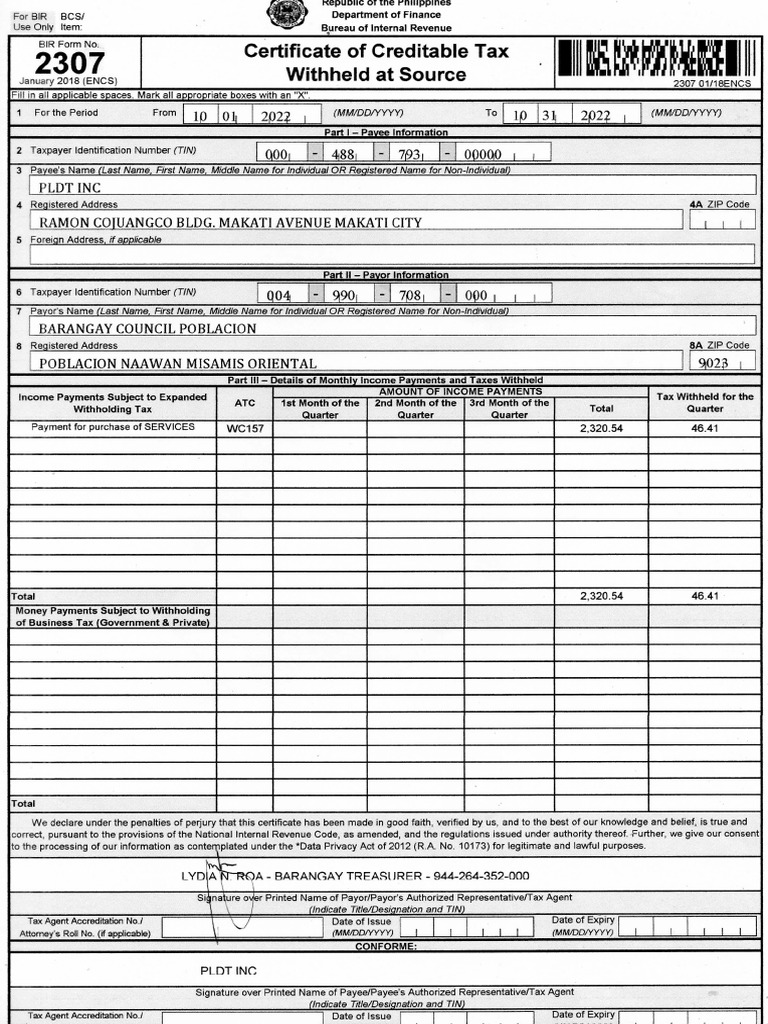 From 2307 PLDT | PDF