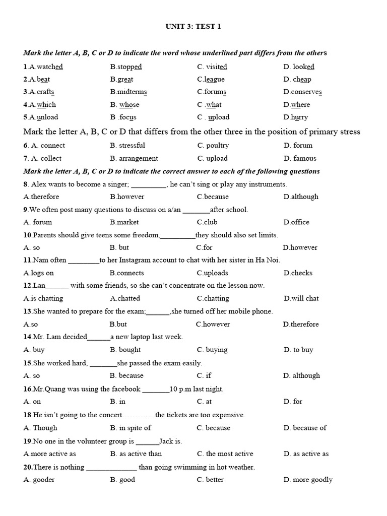 Unit 3 - Practice Test | PDF