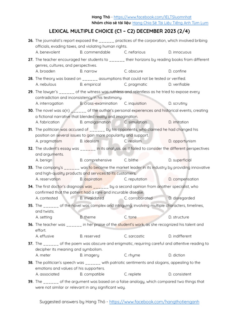 (Hang Thỏ) Lexical Multiple Choice for NEC Part 2 | PDF