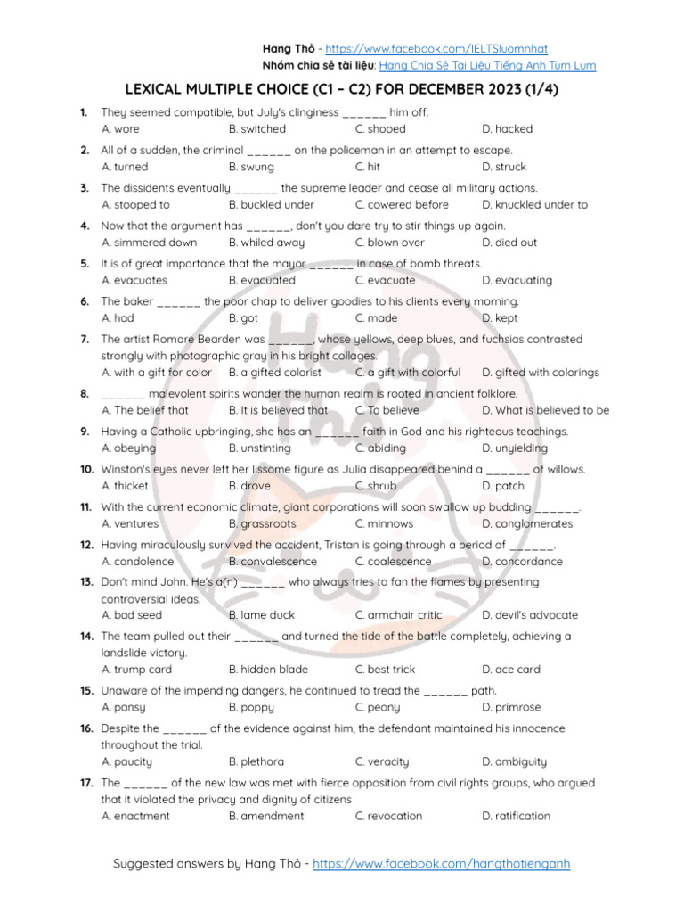 (Hang Thỏ) Lexical Multiple Choice for NEC Part 1 | PDF