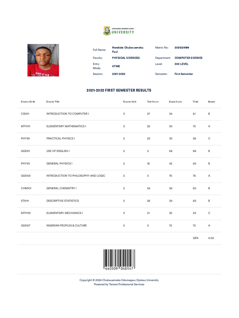 100level 1st Semester Result | PDF | Science