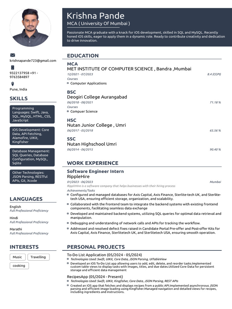 Krishna's Resume | PDF | Databases | Ios