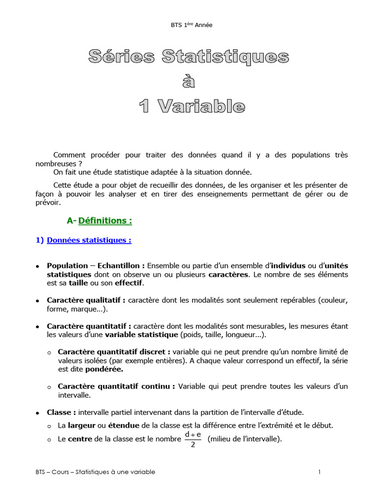 Cours de Statistiques à une Variable | PDF | Quartile | Statistiques