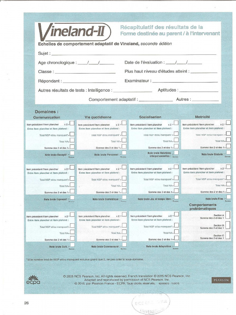 Vineland-II Inventaire Parents | PDF
