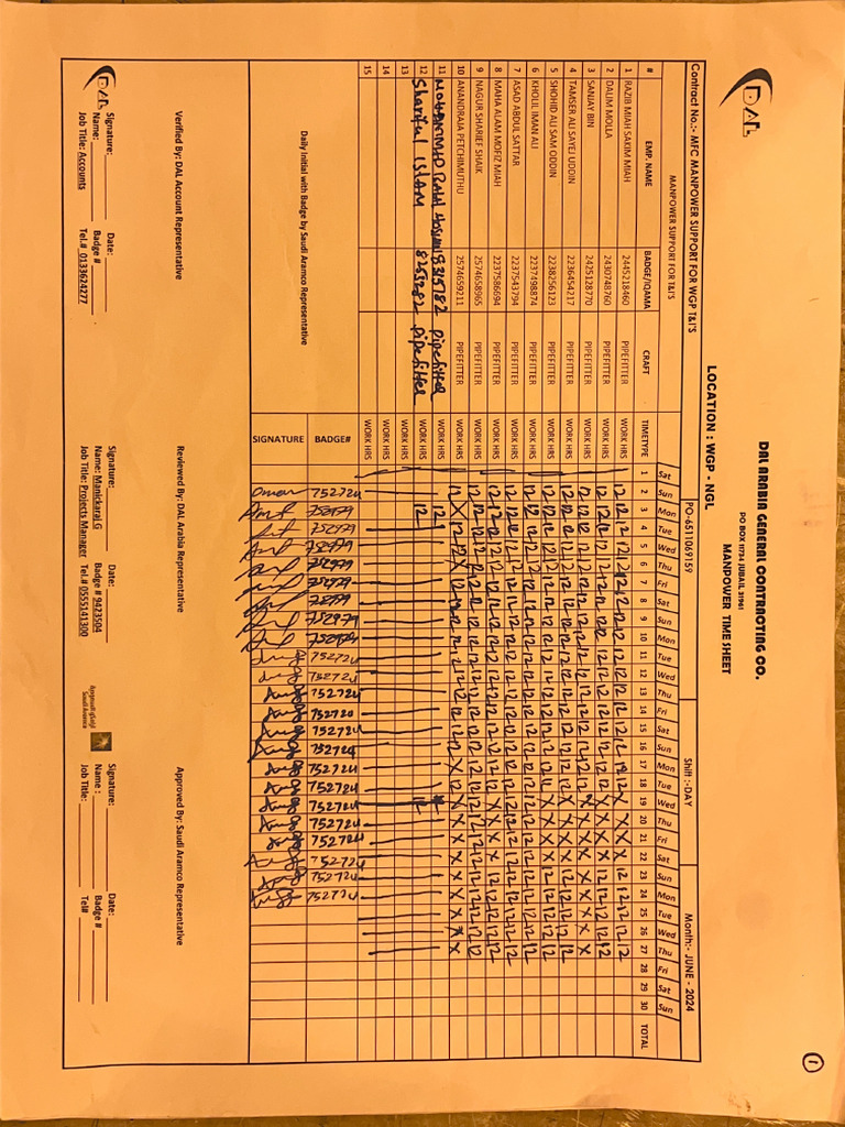 Time Sheet 27th 2024 | PDF