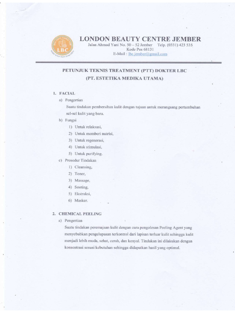 Sop Facial Chemical Peeling | PDF
