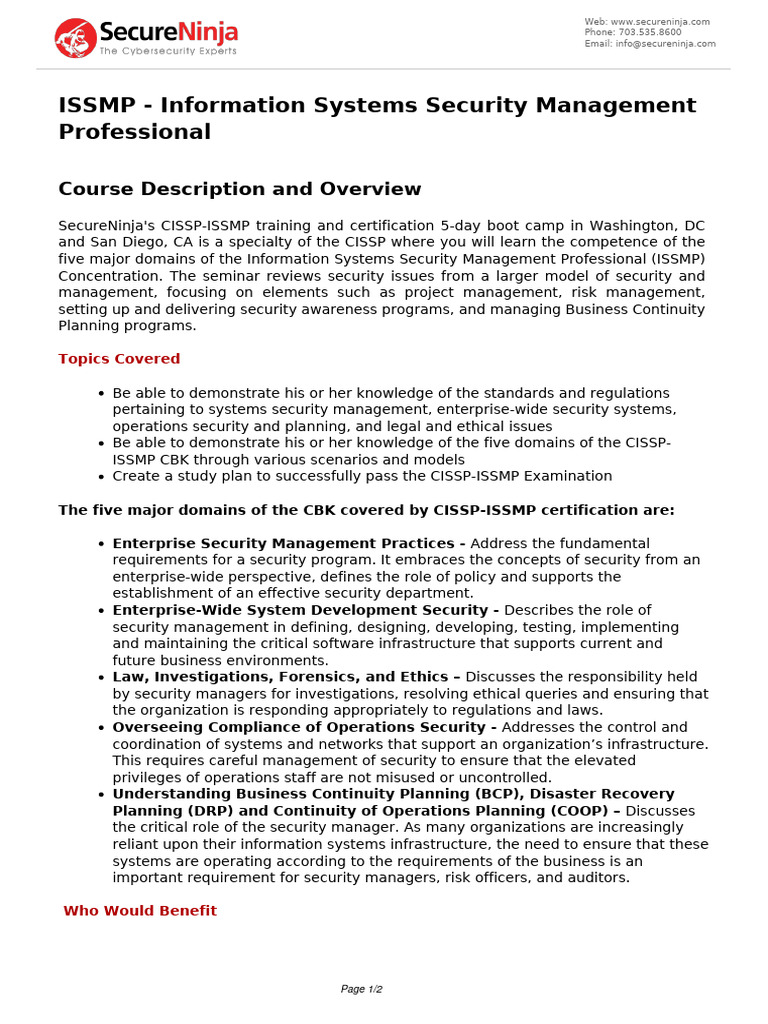 CISSP-ISSMP Boot Camp for CISSPs | PDF | Securities | Business