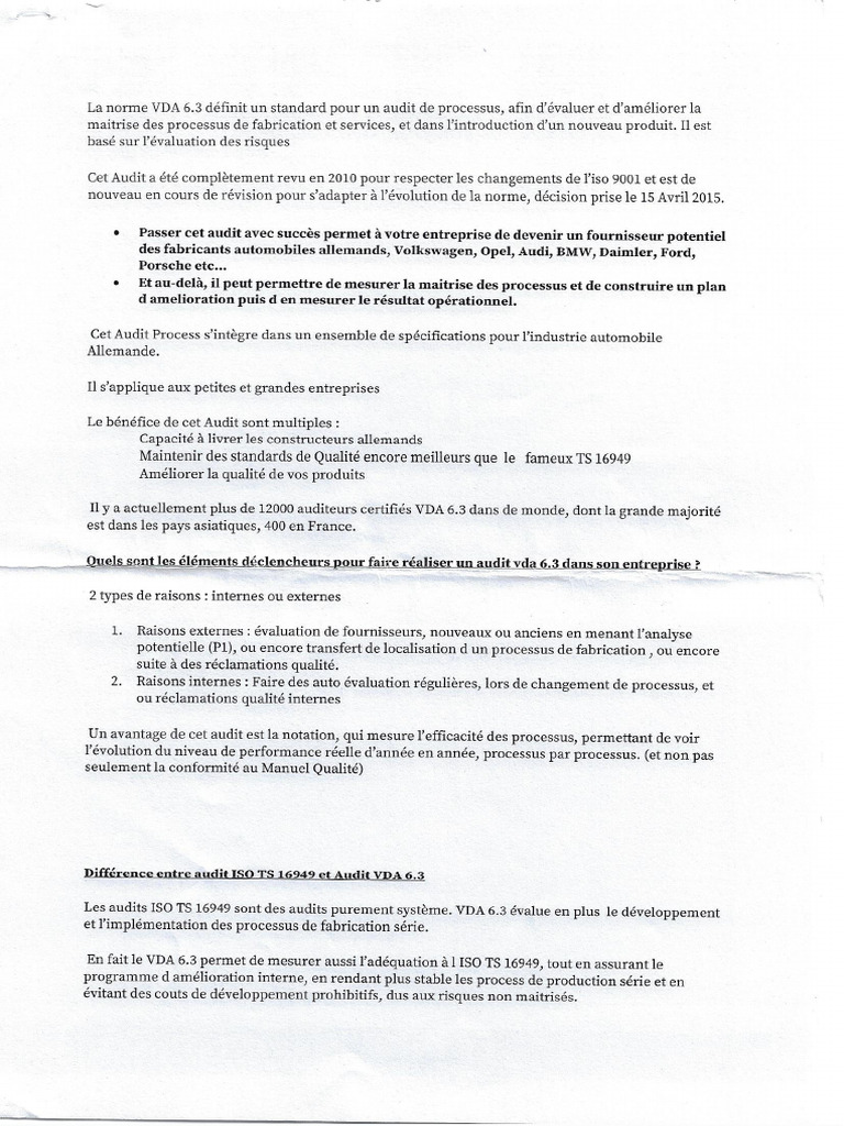 VDA, Utilisation de La Norme | PDF