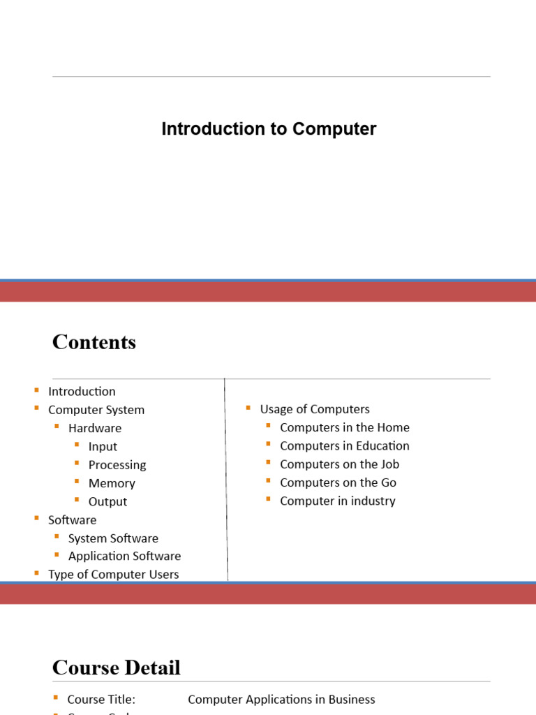 Lecture 01 Introduction To Computers | PDF | Computer Hardware | Input ...