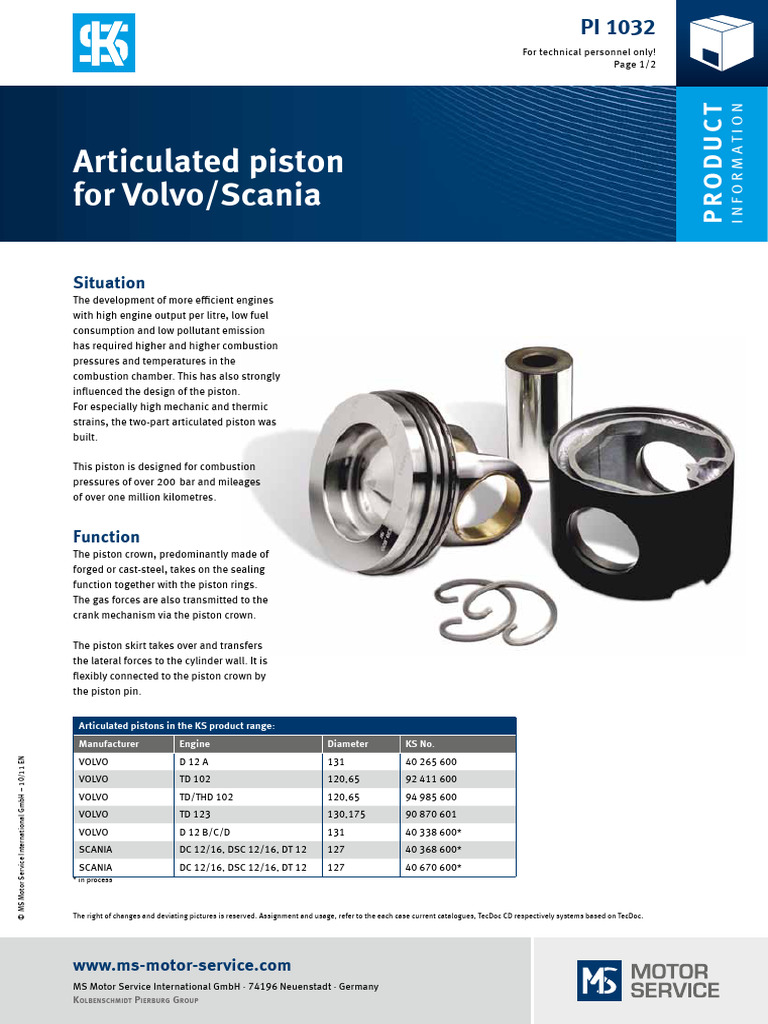 Articulated Piston For Volvo - Scania | PDF | Piston | Engines