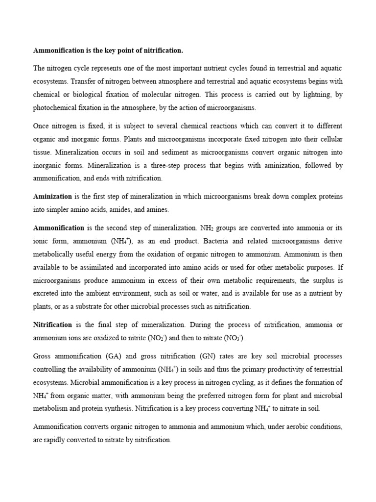 Ammonification Is Key Point of Nitrification | PDF | Nitrogen | Nature