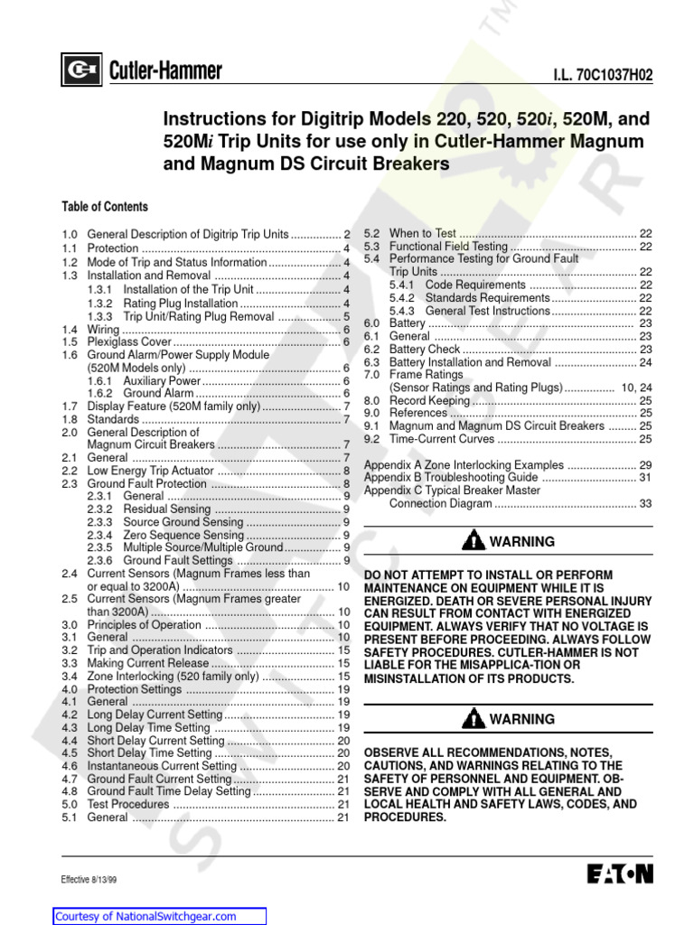 Digitrip 520 Manual Instructions | PDF | Electrical Connector | Relay