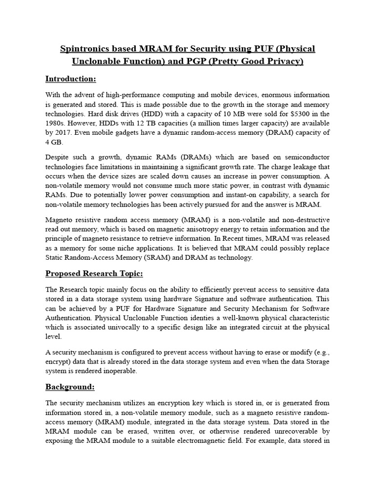Spintronics Based MRAM For Security Using PUF | PDF | Public Key Cryptography | Random Access Memory