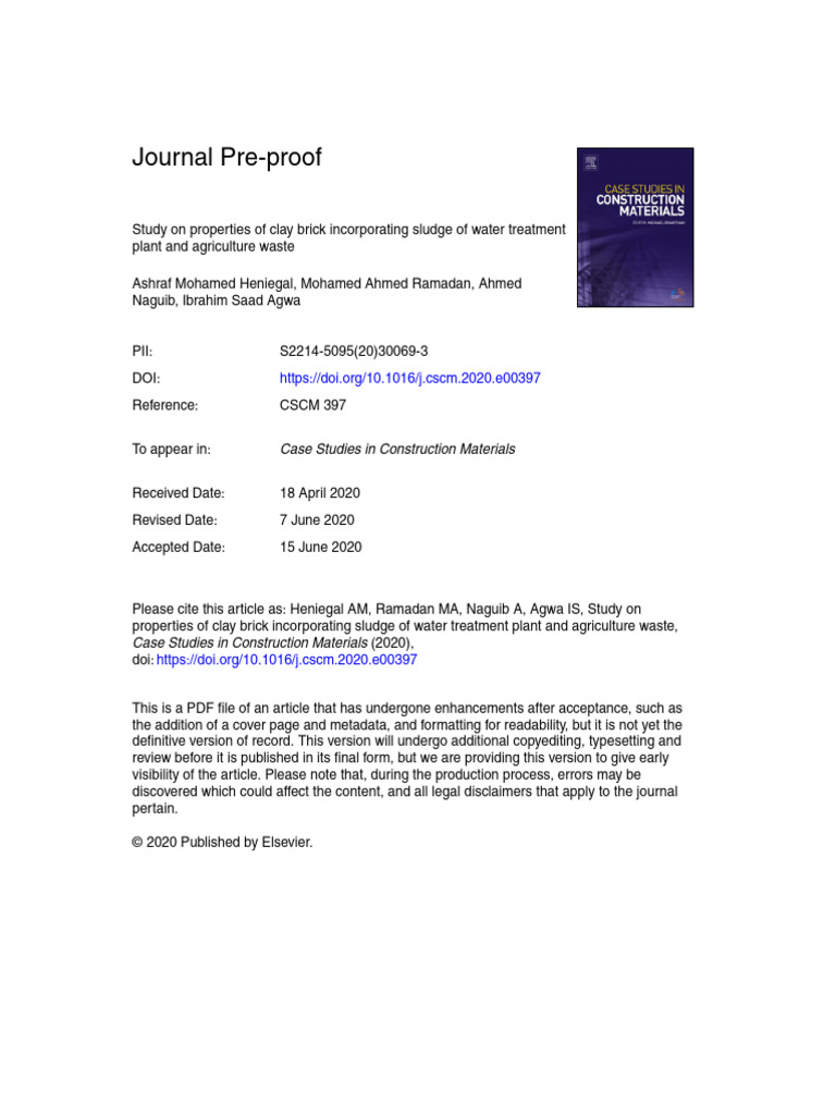 Journal Pre-Proof: Case Studies in Construction Materials | PDF | Brick | Porosity