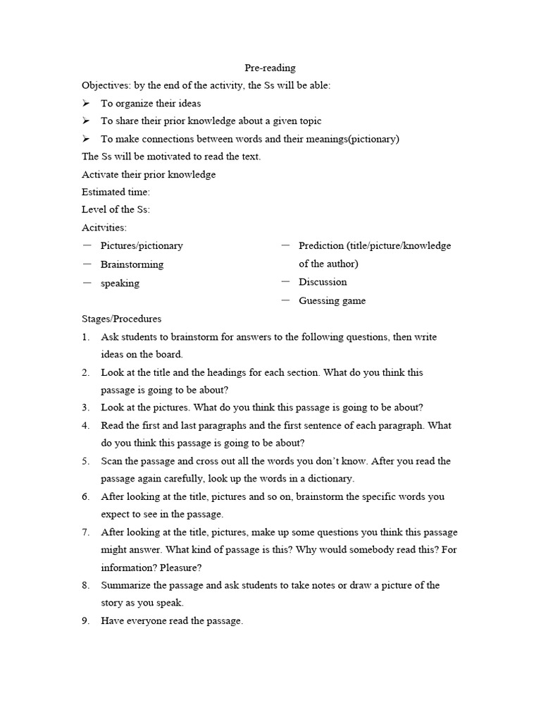 Engaging Pre-Reading Strategies | PDF