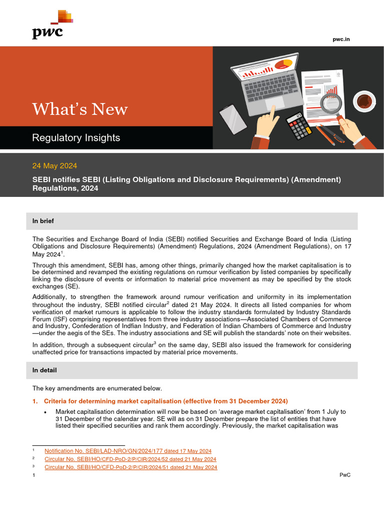 PWC Regulatory Insights 24 May 2024 Sebi Notifies Sebi (Listing ...