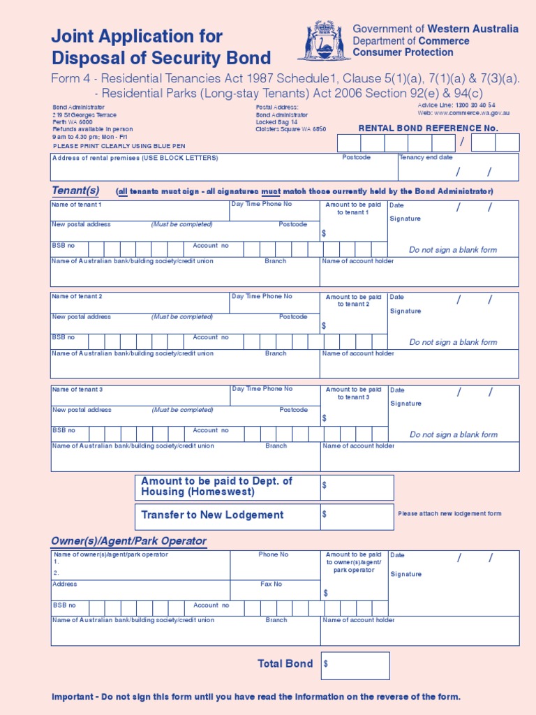 Form 4 Joint Application Disposal Security Bond | PDF | Cheque ...