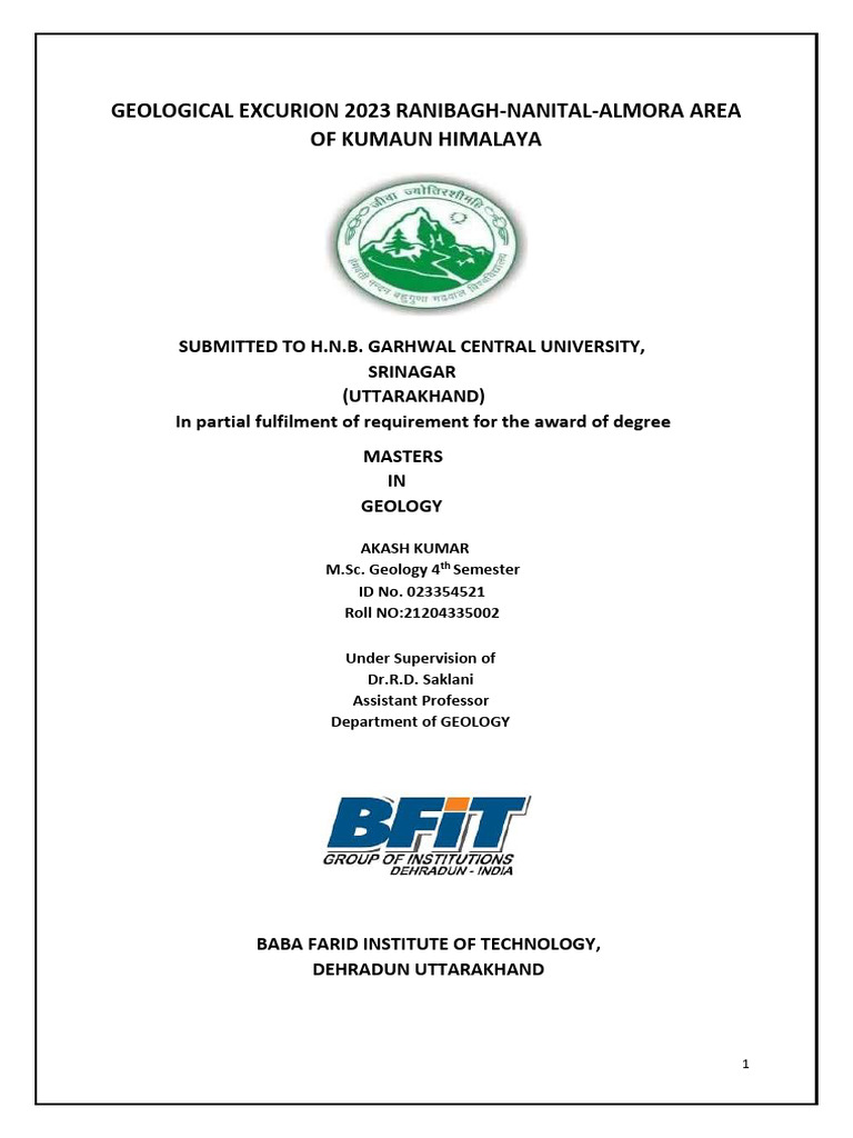 Geological Field Report 2023 Ranibagh Nanital Almora Area 1719931618 ...
