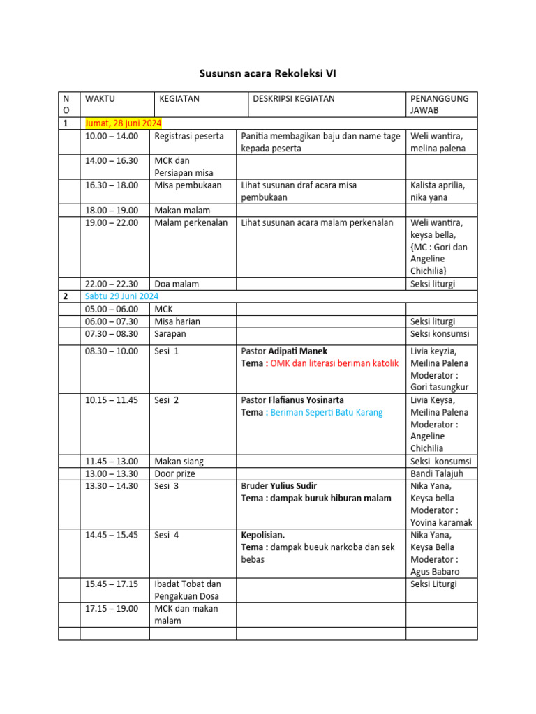Susunsn Acara Rekoleksi VI | PDF