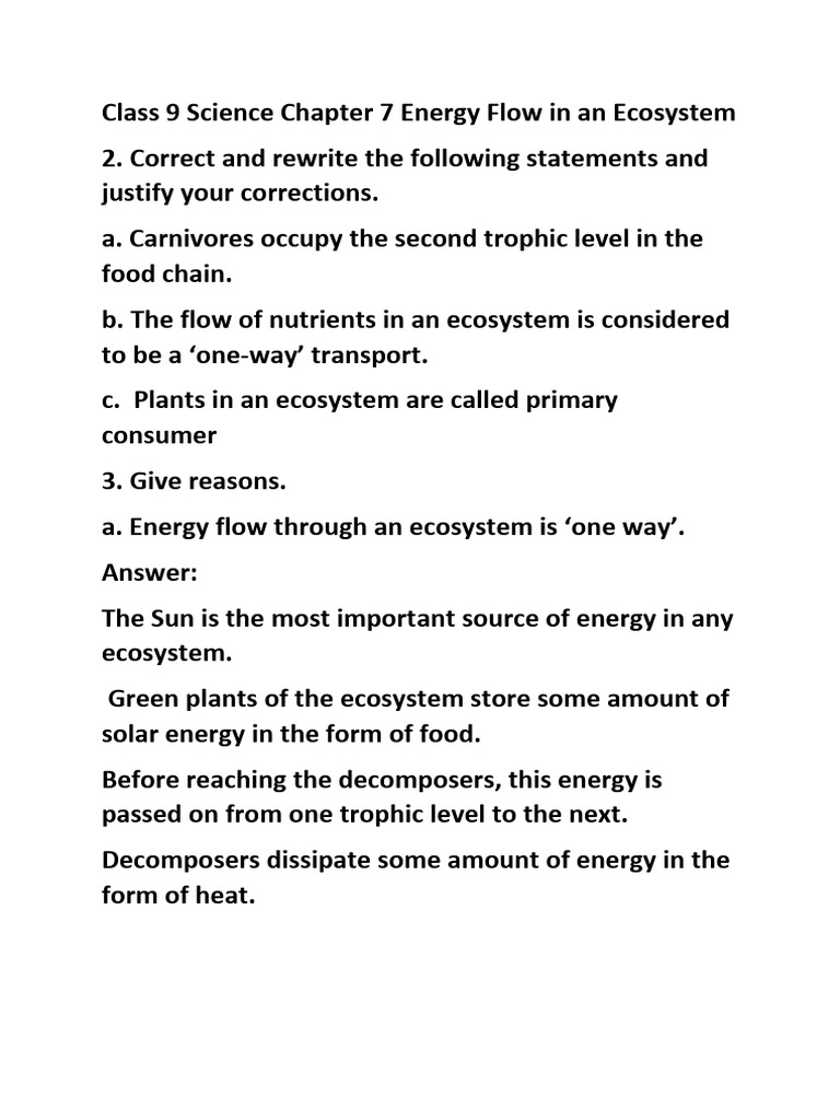 Energy Flow in Ecosystems: Class 9 Notes | PDF | Ecosystem | Carbon Cycle