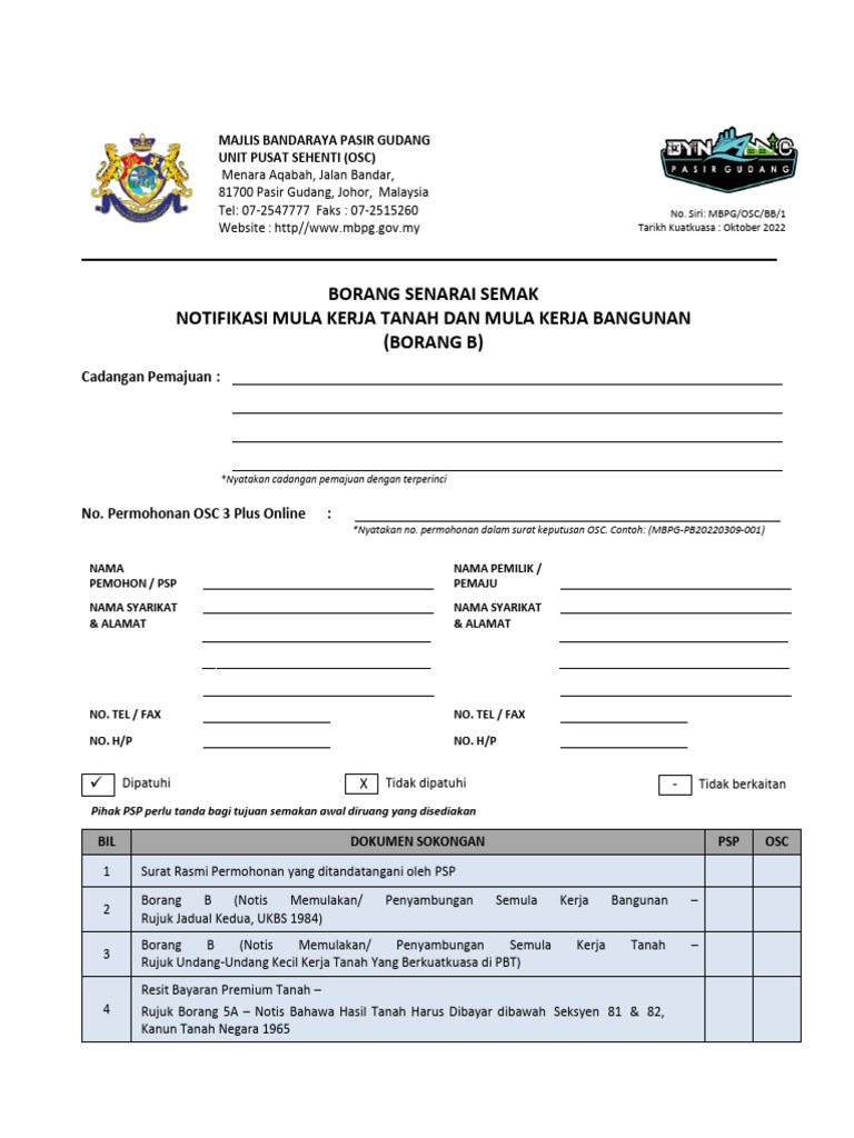 MBPG Borang B Notifikas Kerja Tanah | PDF
