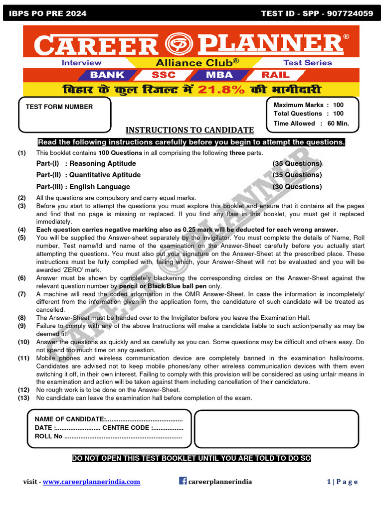 IBPS - PO - PRE - 01 (ENG - QUES) 3rd Jul | PDF | Length | Speed