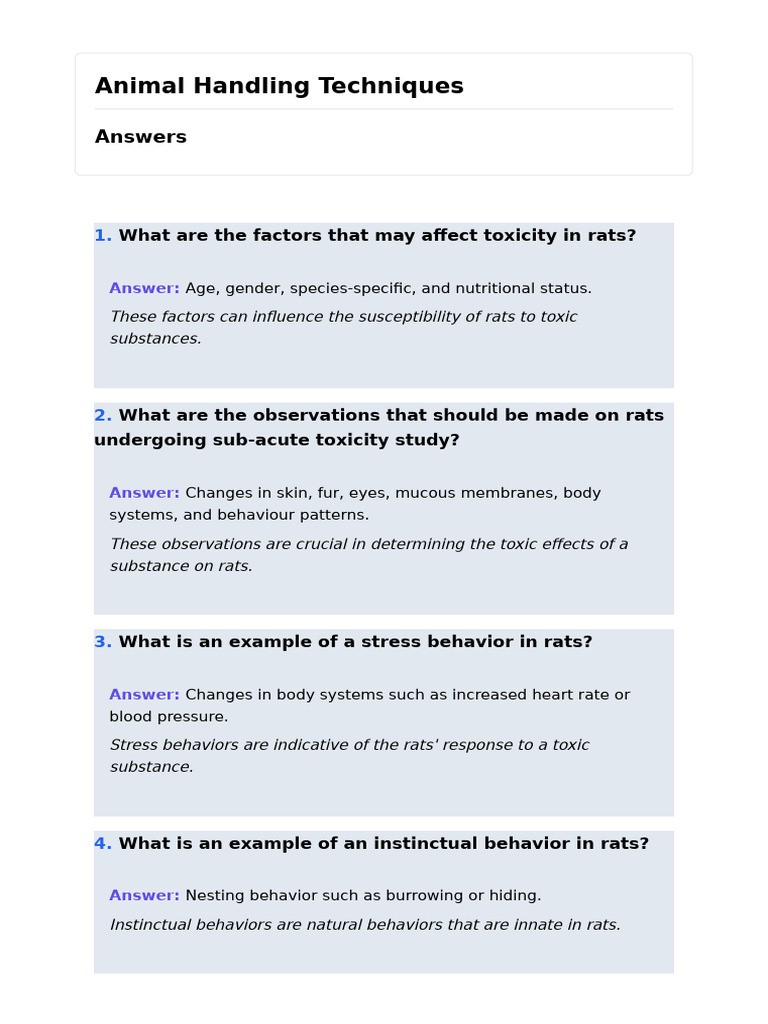 Animal Handling Techniques - Answers | PDF