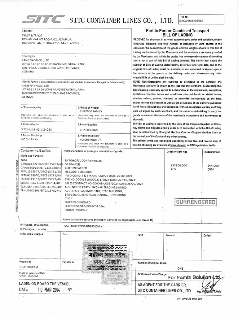 Sitc Lines: Container | PDF