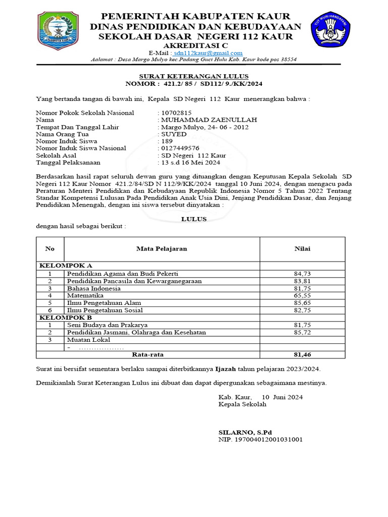 Contoh SKL 2024 | PDF