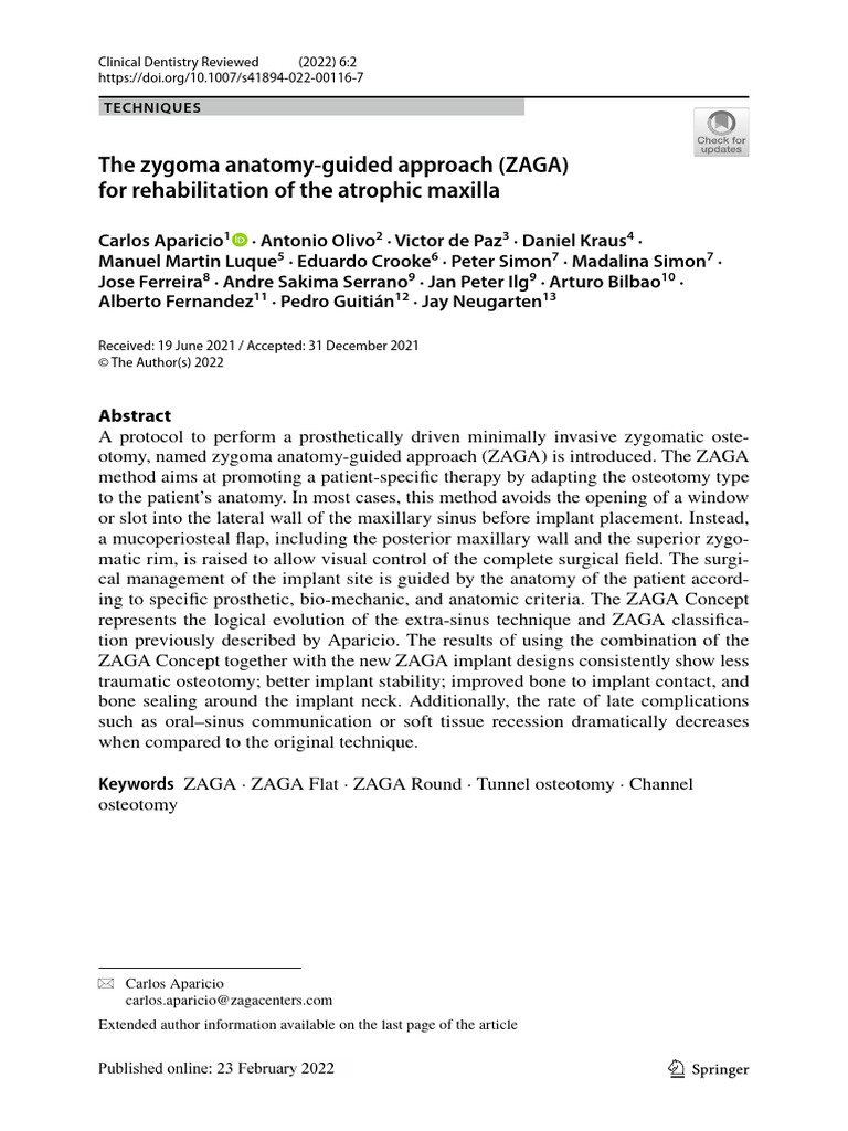 The Zygoma Anatomy-Guided Approach (ZAGA) For Rehabilitation-Aparico ...