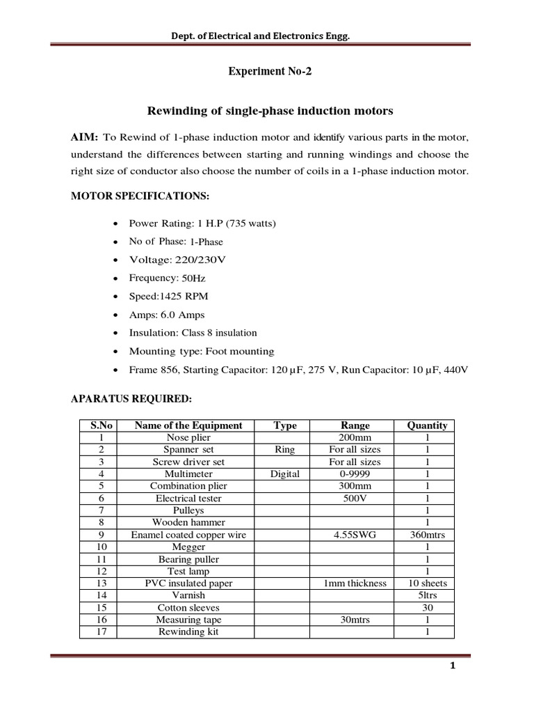 Rewinding of Single-Phase Induction Motors | PDF | Electric Motor ...