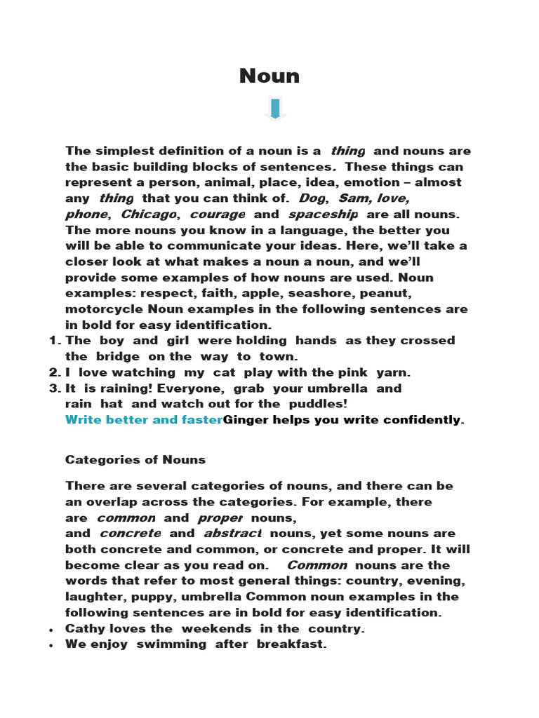 Noun Classifications | PDF | Noun | Plural