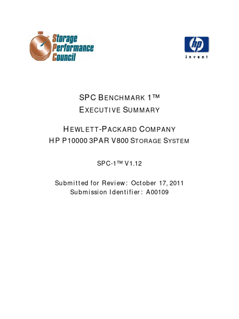 A00109 - HP P10000 3PAR V800 - SPC1 - Executive Summary | PDF | Hewlett ...