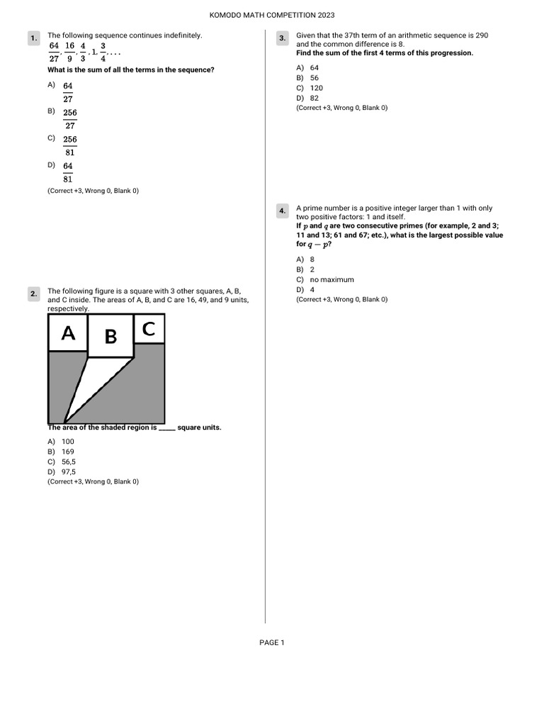 Komodo Math Competition 2023 Papers | PDF | Prime Number | Mathematics