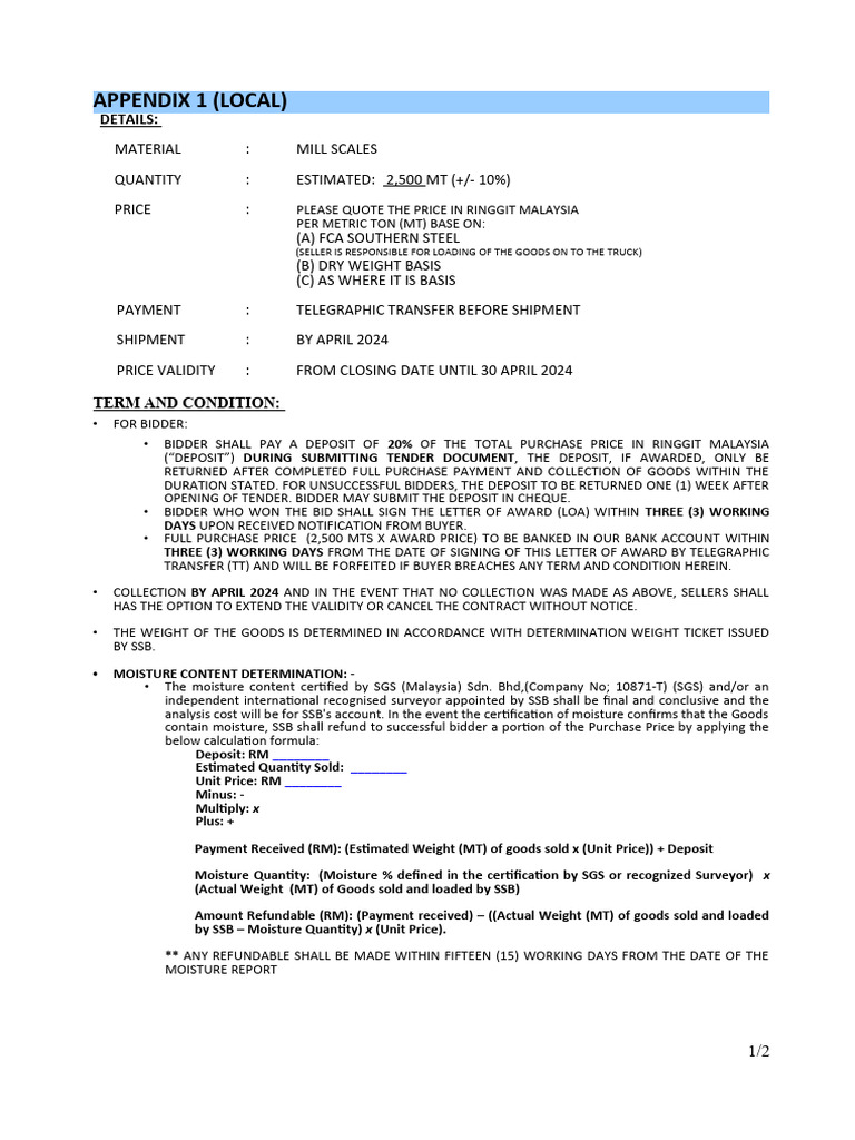 Ssbpr240203 Appendix 1 Local | PDF | Prices | Payments