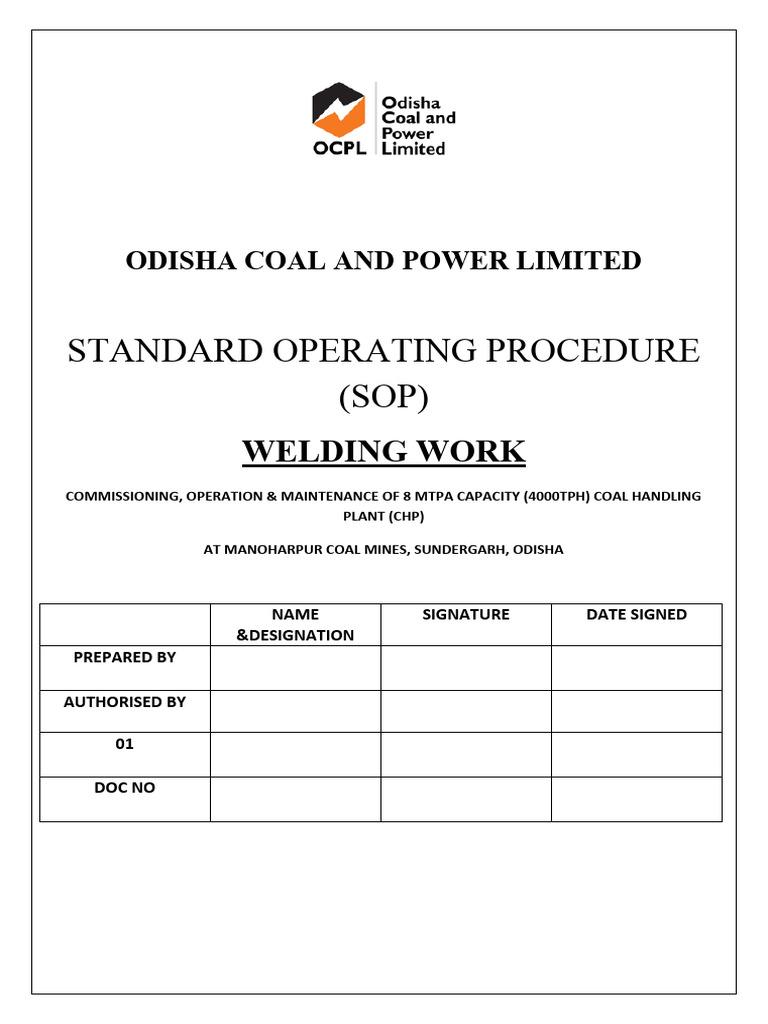 Sop For Welding Work-03 | PDF | Welding | Construction