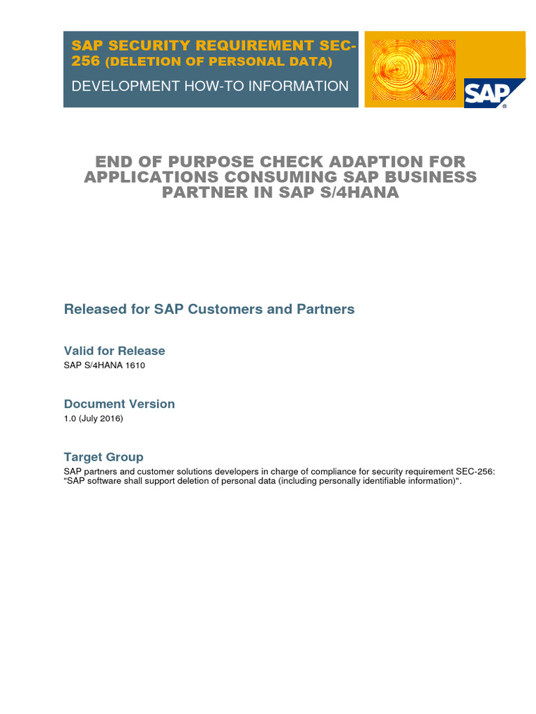 End of Purpose Check Adaption For Applications Consuming SAP Business Partner in SAP S4HANA ...