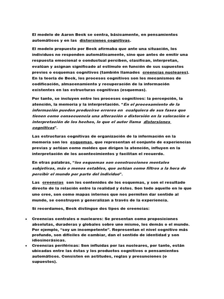 El Modelo de Aaron Beck | PDF | Pensamiento | Cognición