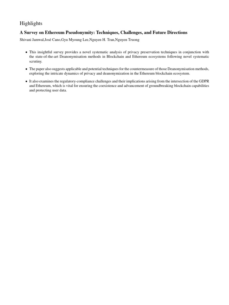 Deanonymisation On Ethereum Survey Elsevier COSE Manuscript | PDF ...