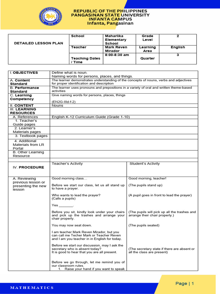 DLP_TEMPLATE_ENG | PDF | English Language | Noun